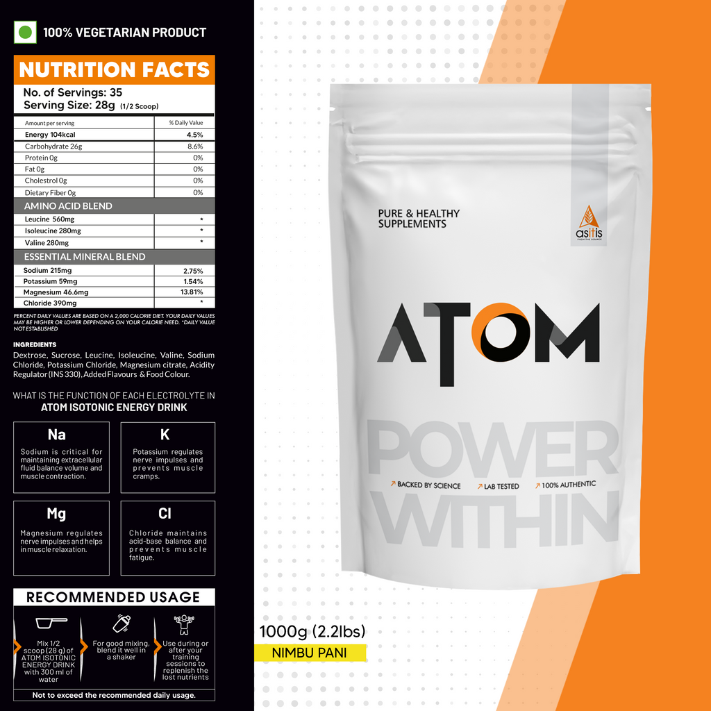 AS-IT-IS ATOM Isotonic Energy Drink 1kg | 104 kcal Energy | Non-GMO El