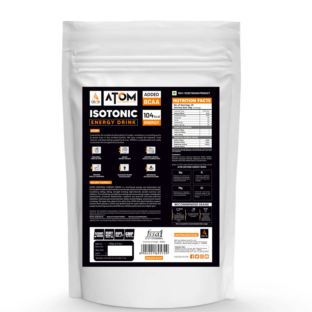 AS-IT-IS ATOM Isotonic Energy Drink 1kg | 104 kcal Energy | Non-GMO El